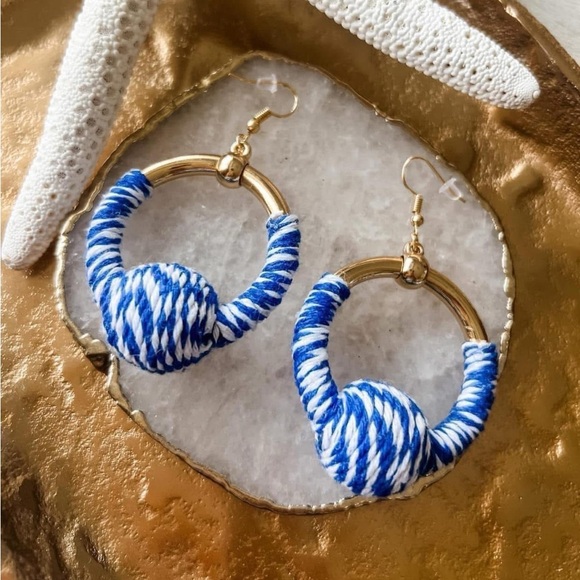 Plunder | Jewelry | New Blue And White Wrapped Gold Hoop Earrings ...